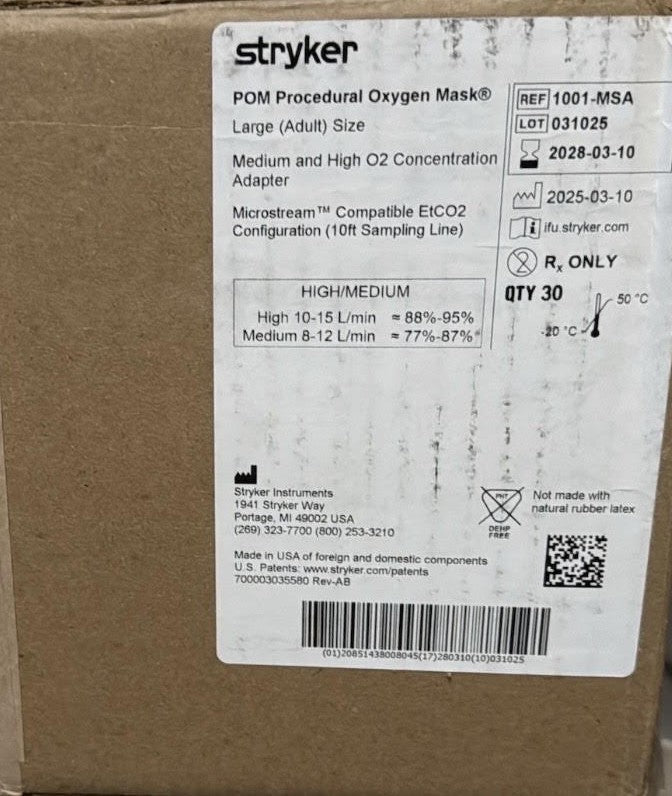 STRYKER 1001-MSA MASK,OXYGEN ADLT,HI C02 30/cs – Better Life Mart