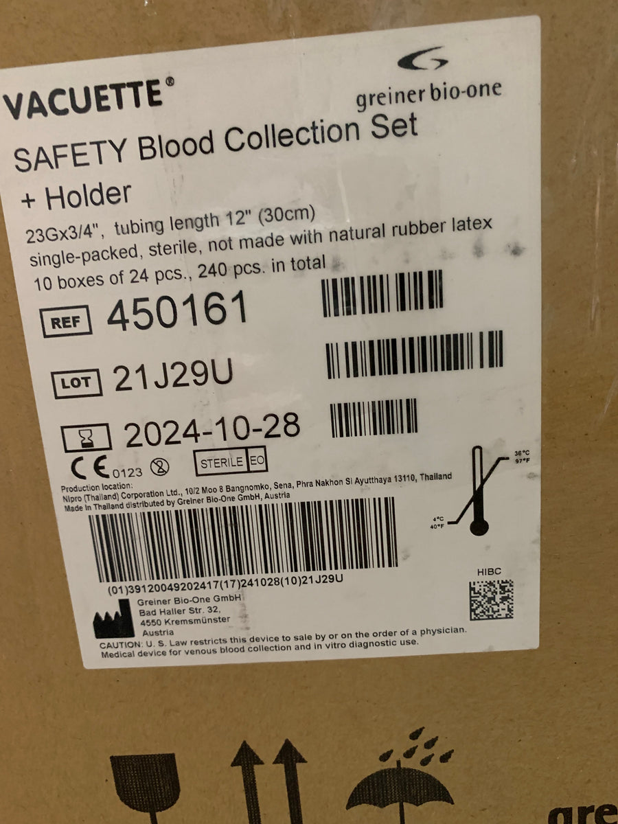 Greiner 450161 VACUETTE Blood Collection Set 23GX 3/4" 12" Tubing ...