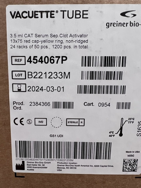 Greiner 454067P VACUETTE Tube 3.5mL Serum Sep Clot Activator – Better ...